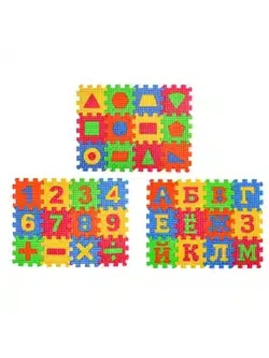 Коврик-пазл /Цифры/Буквы/Фигуры/ 36 элементов, ЭВА, 20х15х2