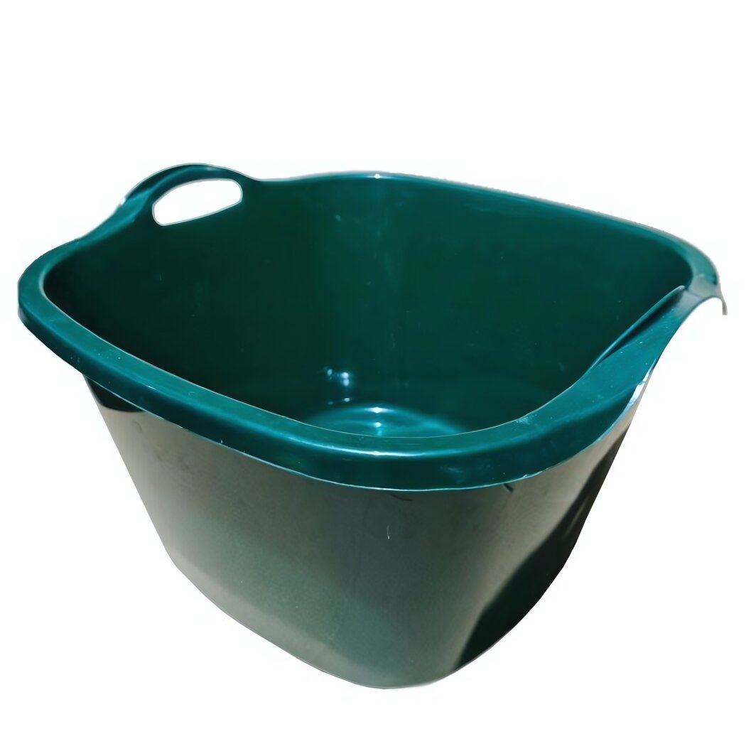 Таз квадратный 35л, пластиковый, зеленый, с удобными ручками, для дома и дачи