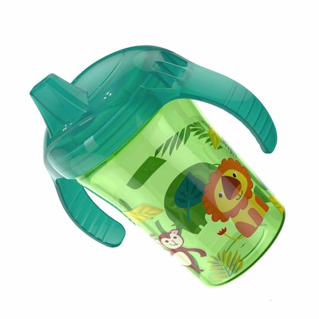 Детская кружка-непроливайка с двумя ручками, 260 мл, зеленый лев
