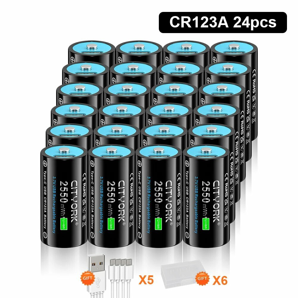 Перезаряжаемые батареи CITYORK Li-Ion 12-32 шт. 3,7 В USB Type-C 24 Batteries
