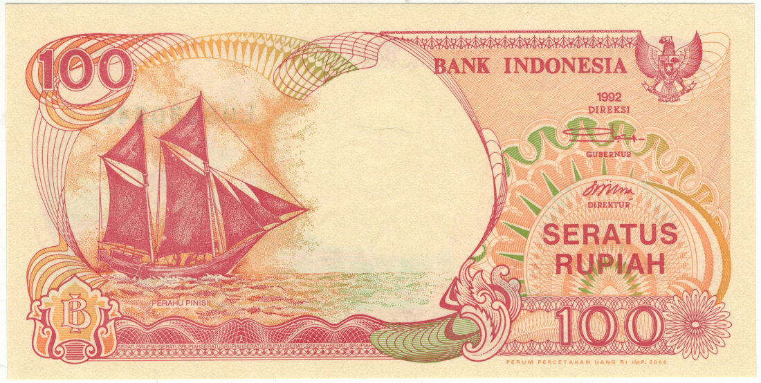 Купюра. Индонезия. 100 рупий 1992 год.