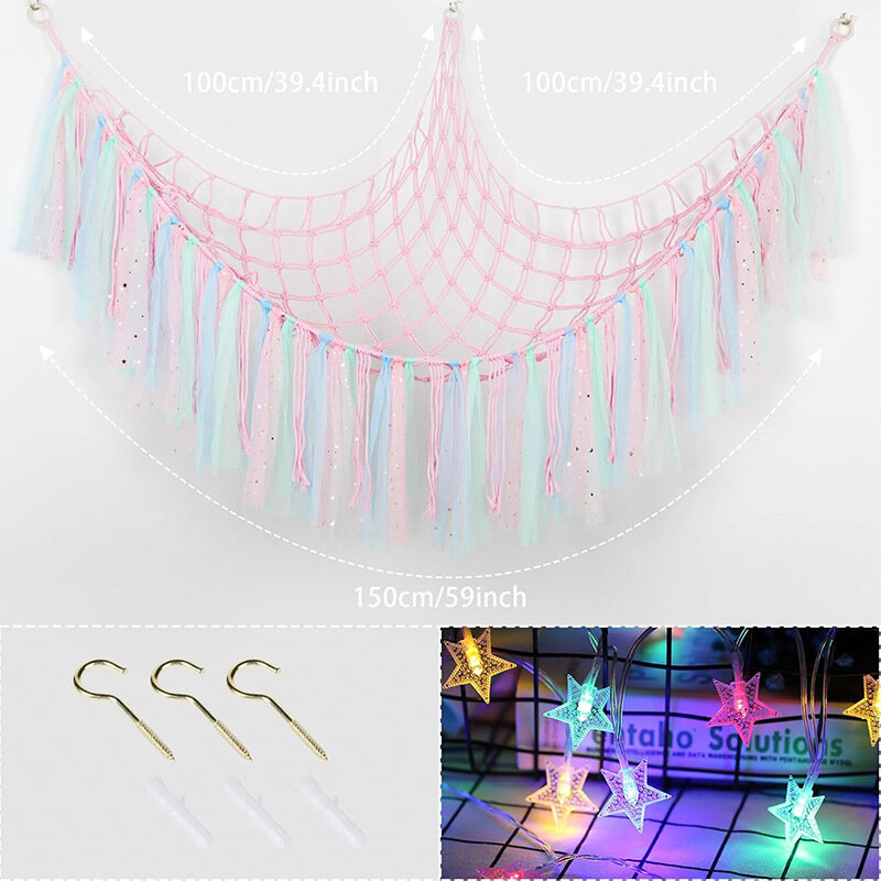 Богемный стиль, трансграничная сетка для игрушек с лентами, ручной работы, плетеный плюшевый гамак-треугольник для хранения игрушек от производителя.