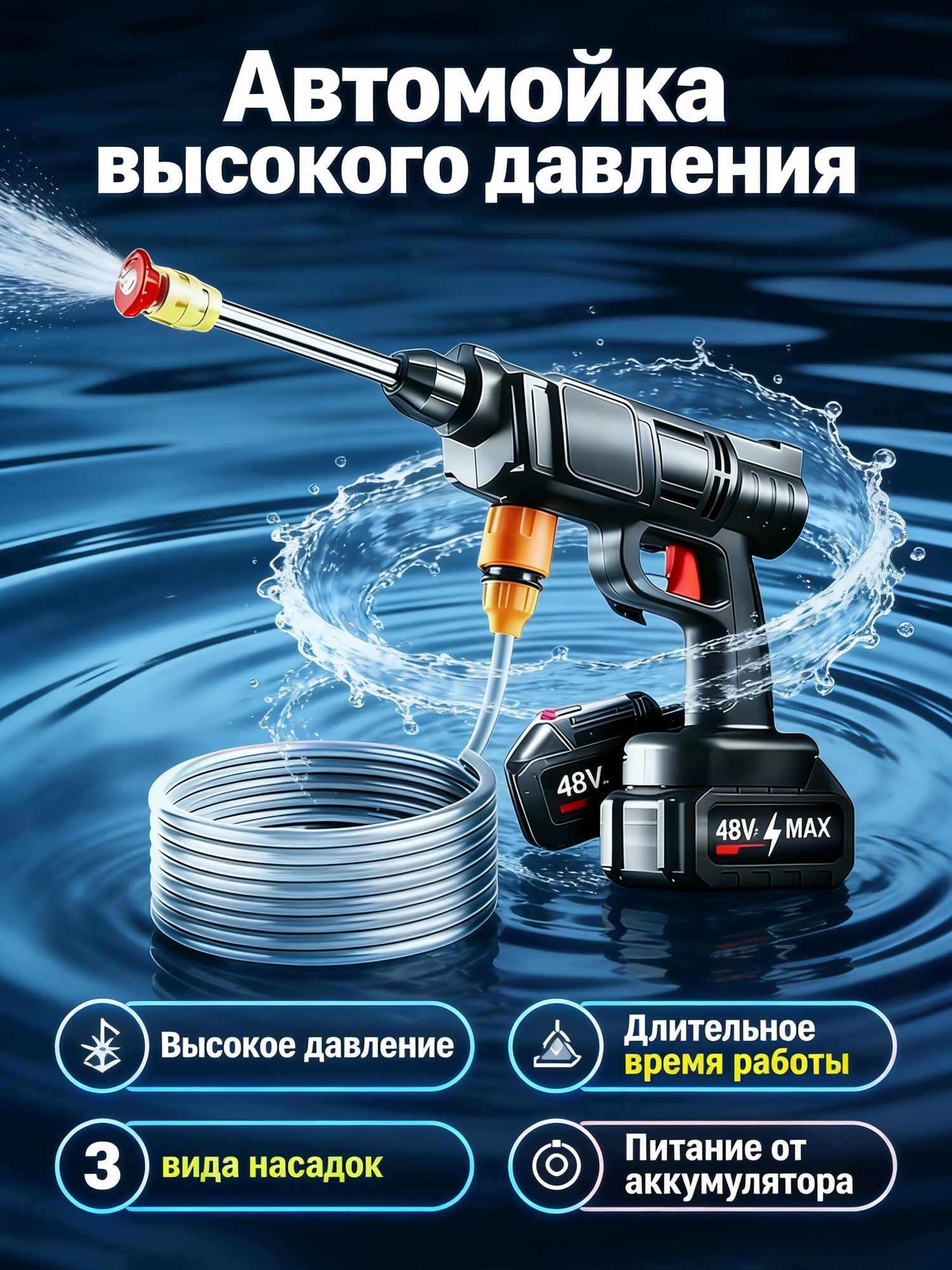 Аккумуляторная автомойка высокого давления с кейсом 2 аккумулятора. Минимойка