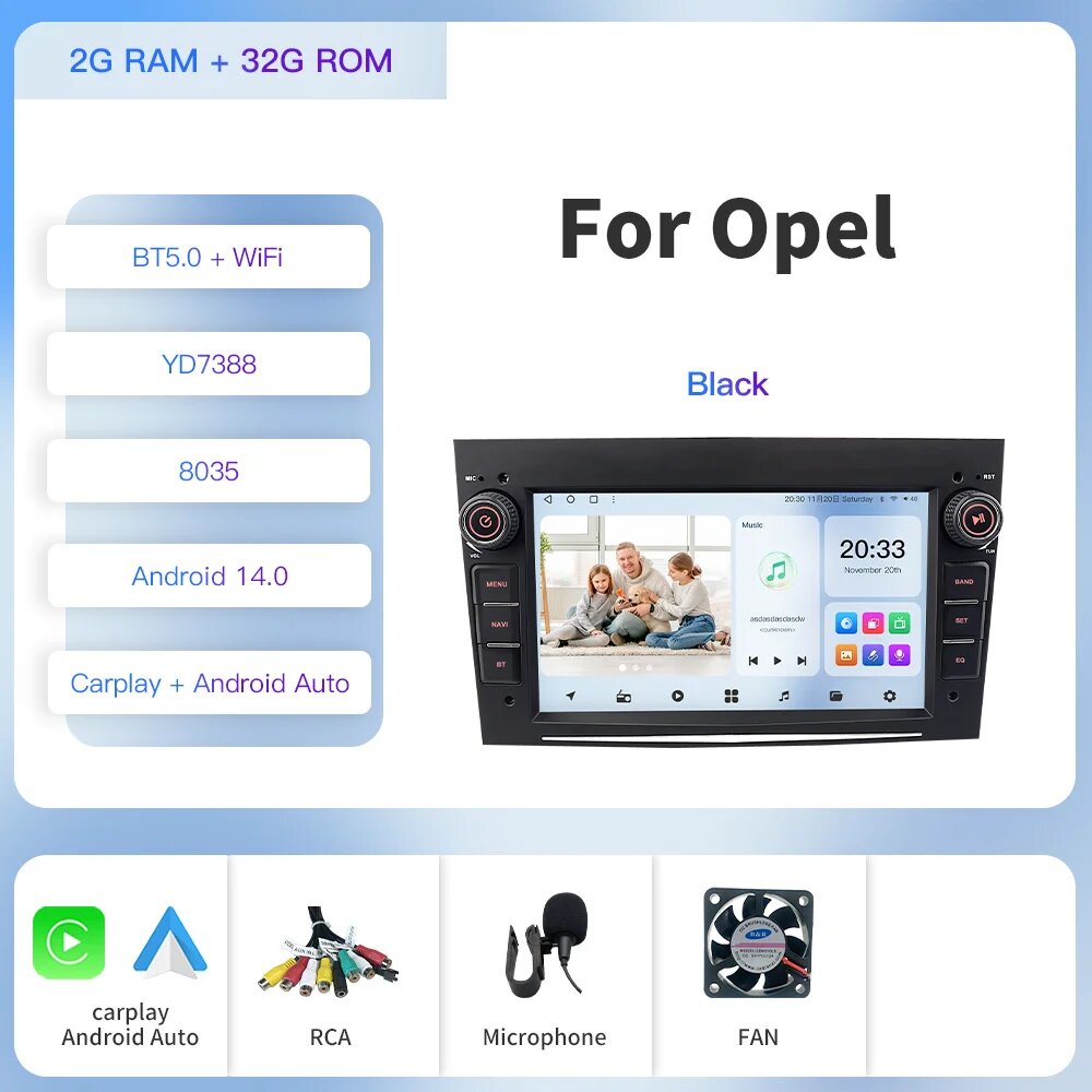 Kapud-Car 7' 2 Din Android 14 Радио Мультимедиа Opel Astra Stereo Antara Zafira Corsa 3326 S 2 32