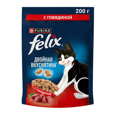 FELIX Двойная Вкуснятина 10 шт по 200 г, сухой корм для взрослых кошек, с говядиной