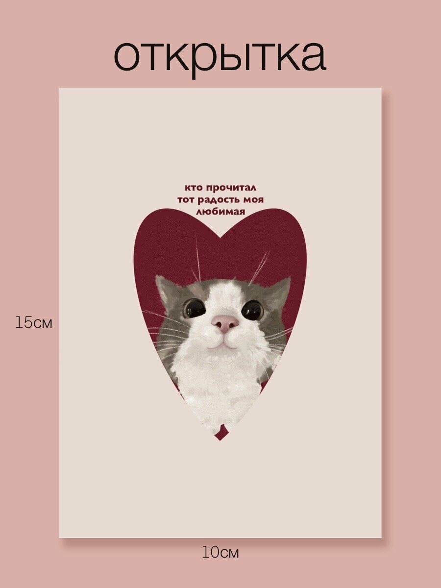 Открытка милая с котиком "Радость моя любимая", 10.5х14.8 см