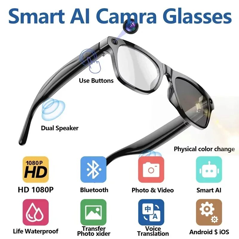Smart AI Camra Glasses, Black Color Changing