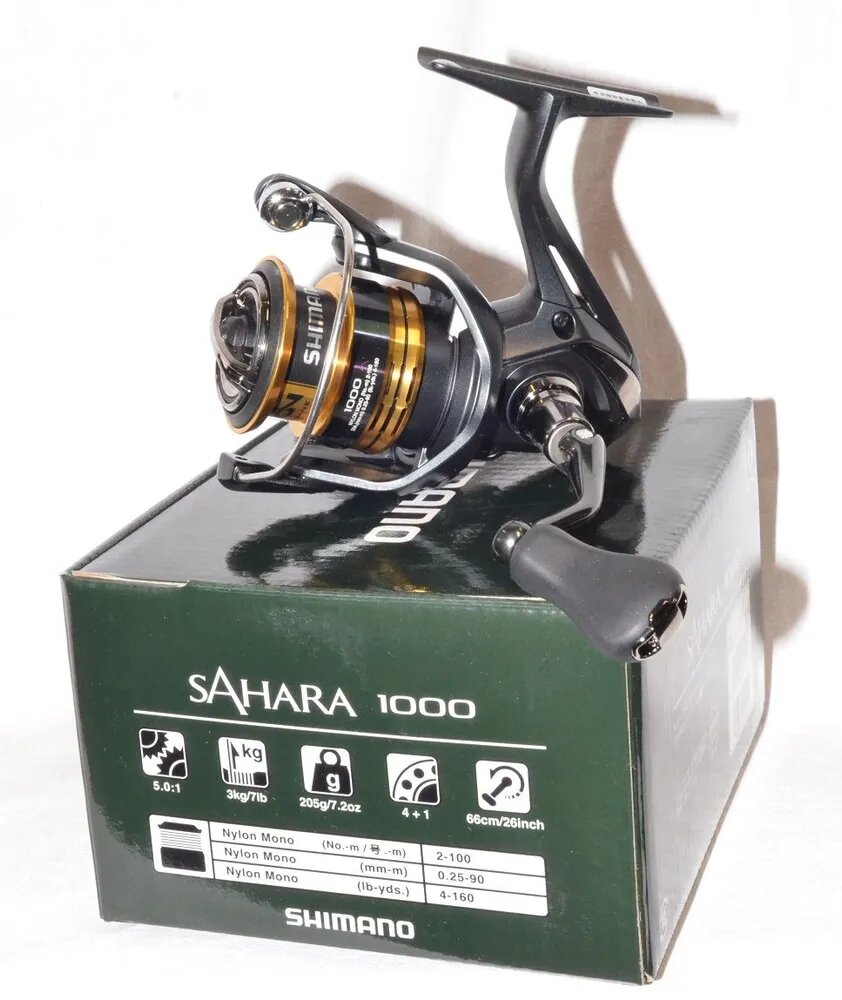 Shimano Sahara 1000 Катушка Безынерционная 4+1 подшипников для Спиннинга и Рокфишинга, с фрикционом 3kg/7lb