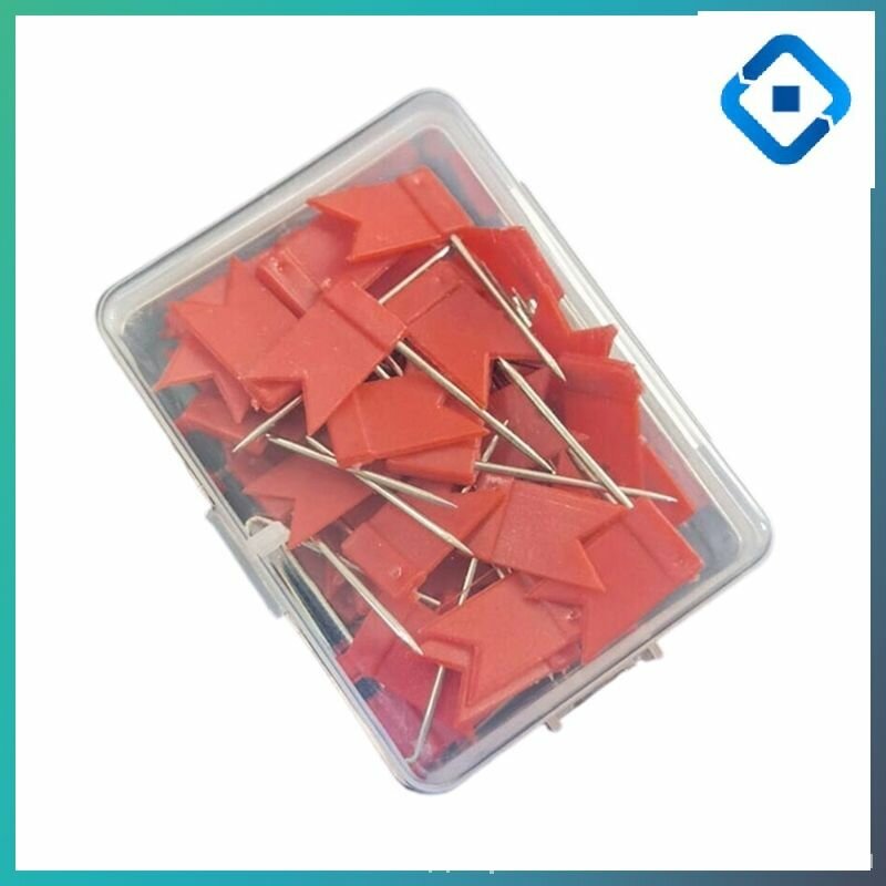 (1 коробка из 50 штук) Цветная пробковая доска с I-образными гвоздями для карт-красный