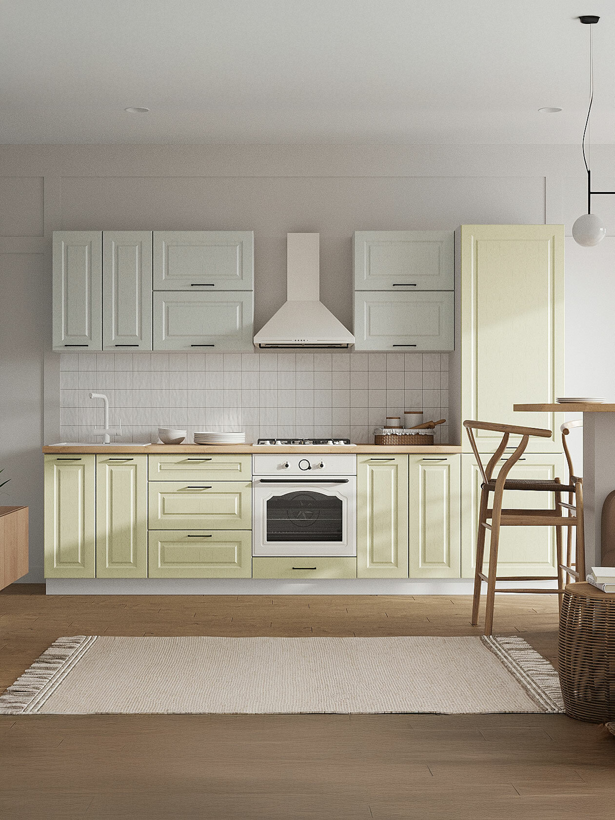 Кухонный гарнитур Шервуд 3 м, мебель для дома и кухни, Белый / Арктик / Дуб кремовый