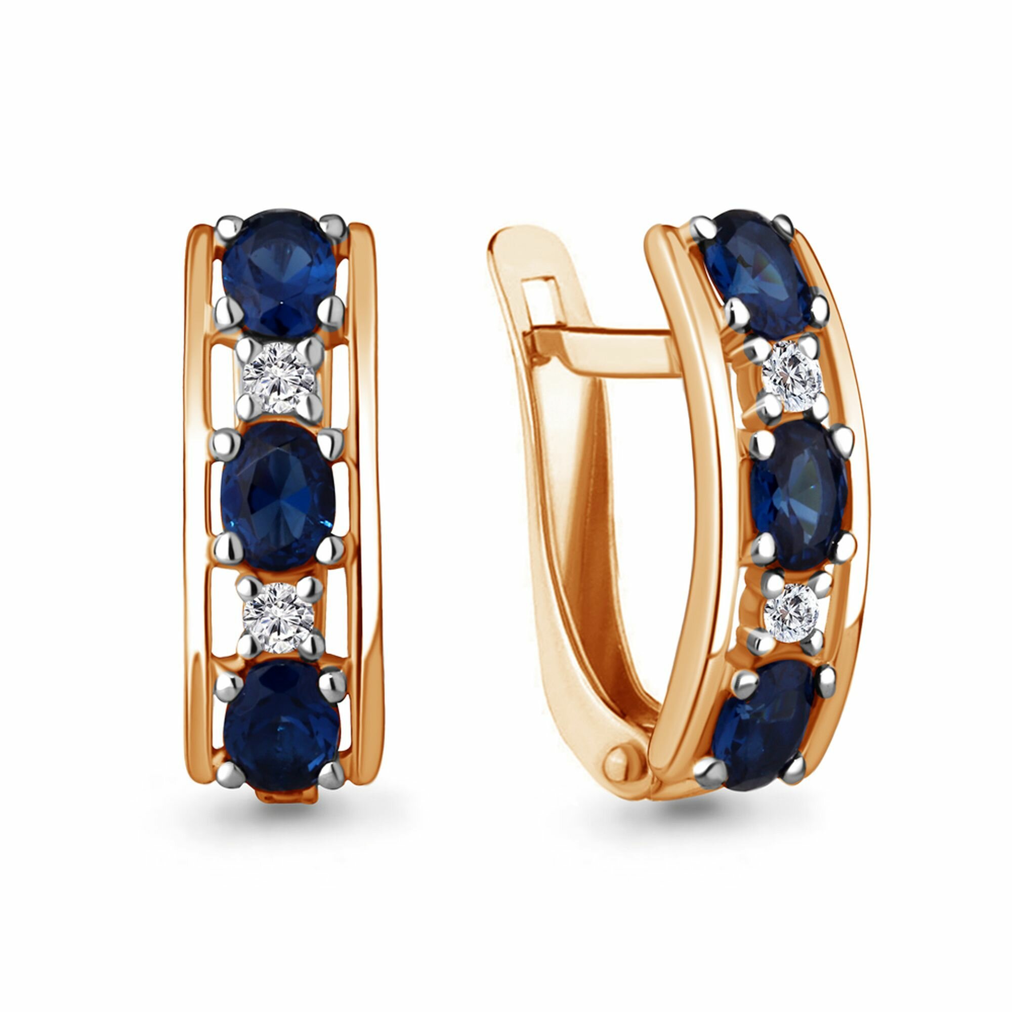 Серьги, серебро, 925 проба, золочение, фианит