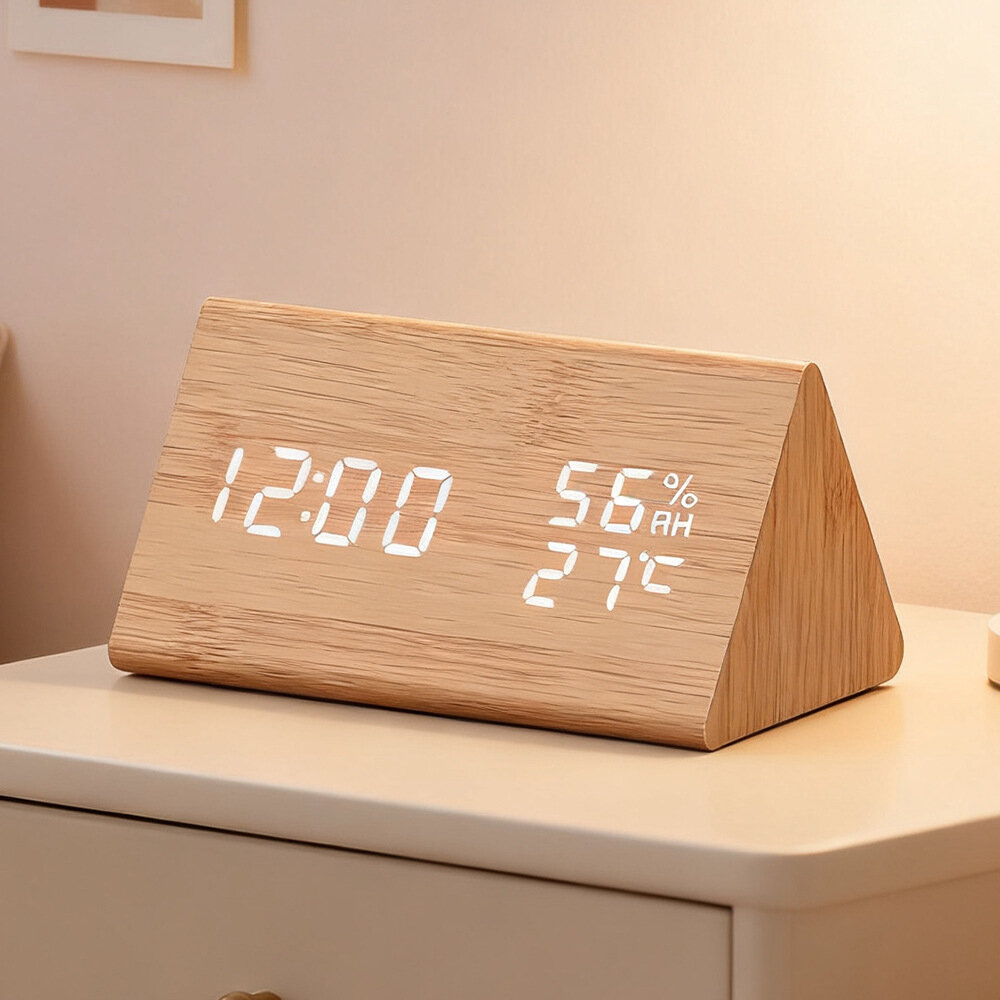 ПВХ деревянные часы, многофункциональный будильник, LED-часы, термометр, цифровые часы, электронные светящиеся часы для студенческой спальни.