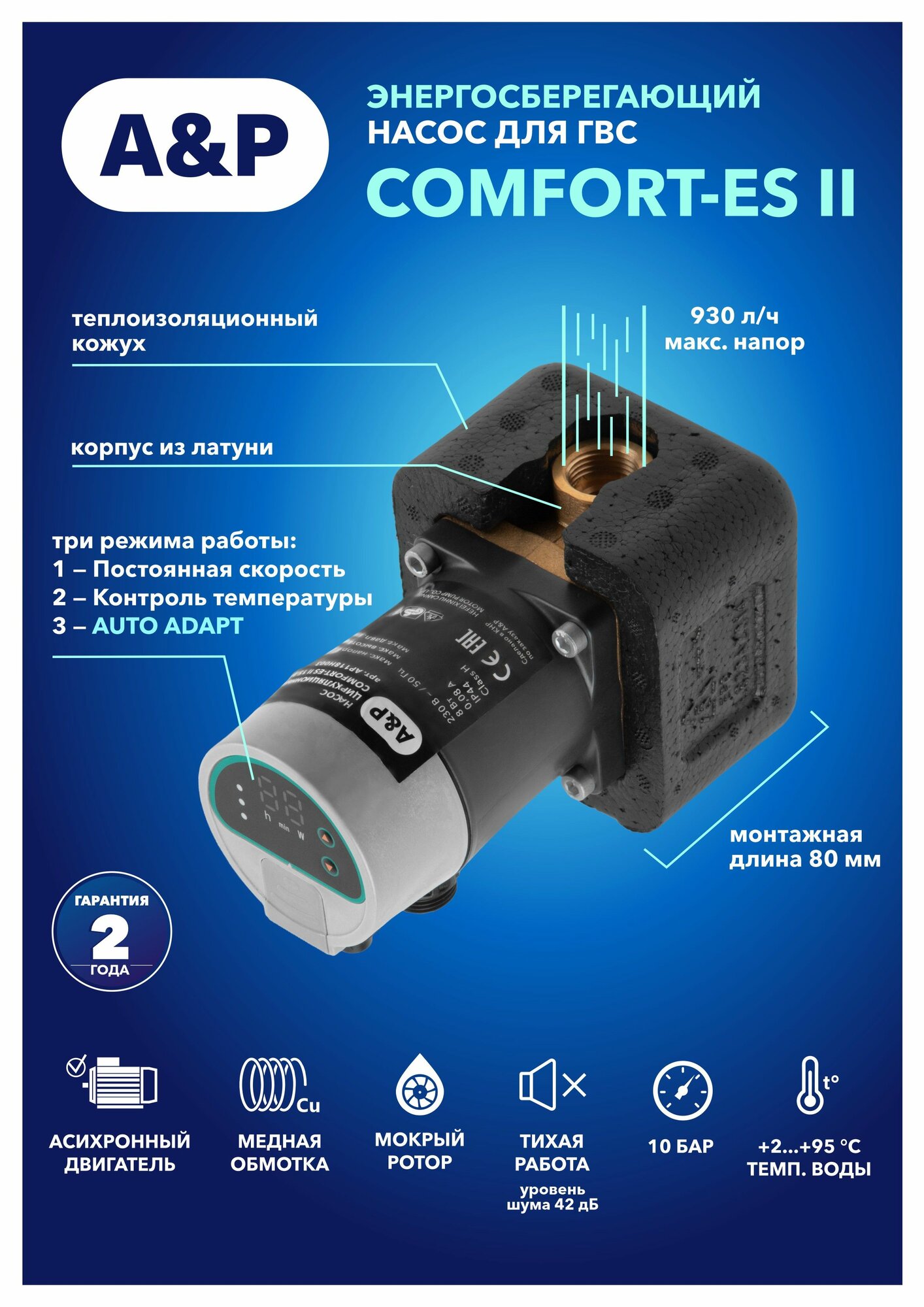 A&P Насос циркуляционный для ГВС 1/2 Comfort-ES II 15-1.5 (AP118H003)