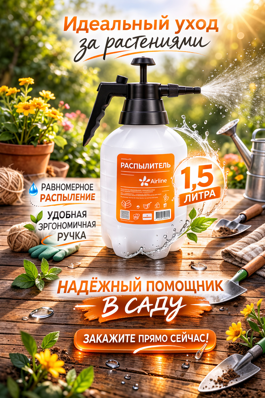 Опрыскиватель помповый 1.5 литра, распылитель, опрыскиватель, помповый распылитель