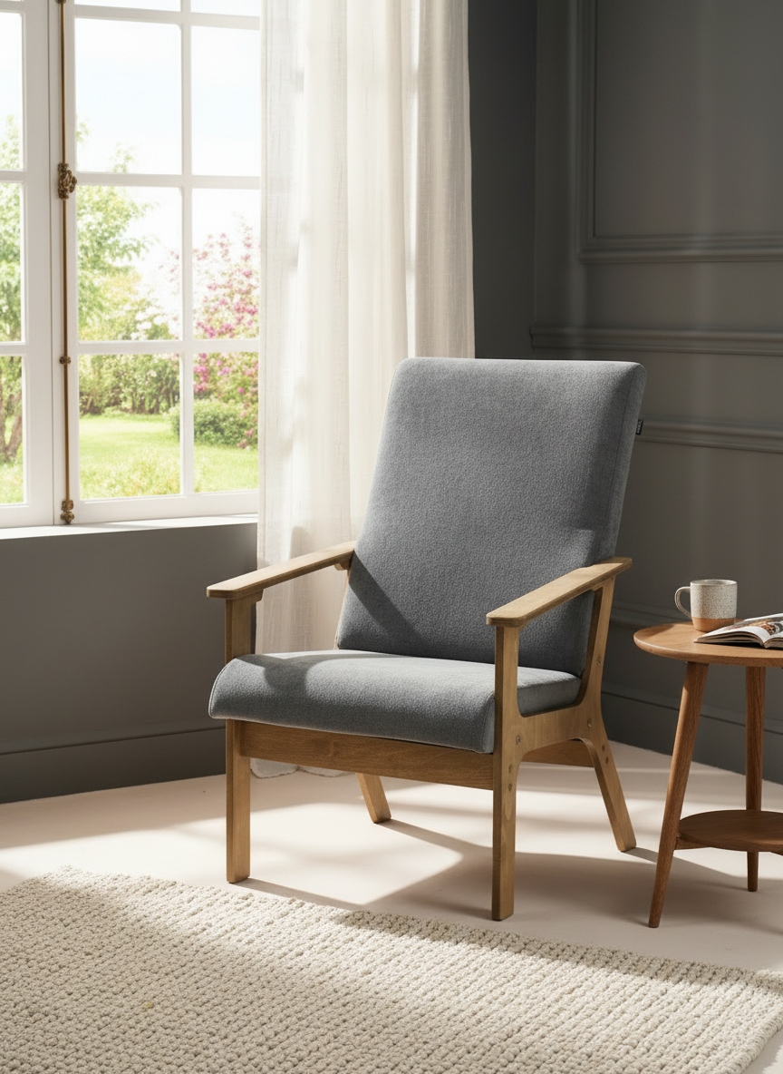 Кресло для отдыха "Ретро" от "Мягкой посадки" с высокой спинкой, обивка серый шенилл