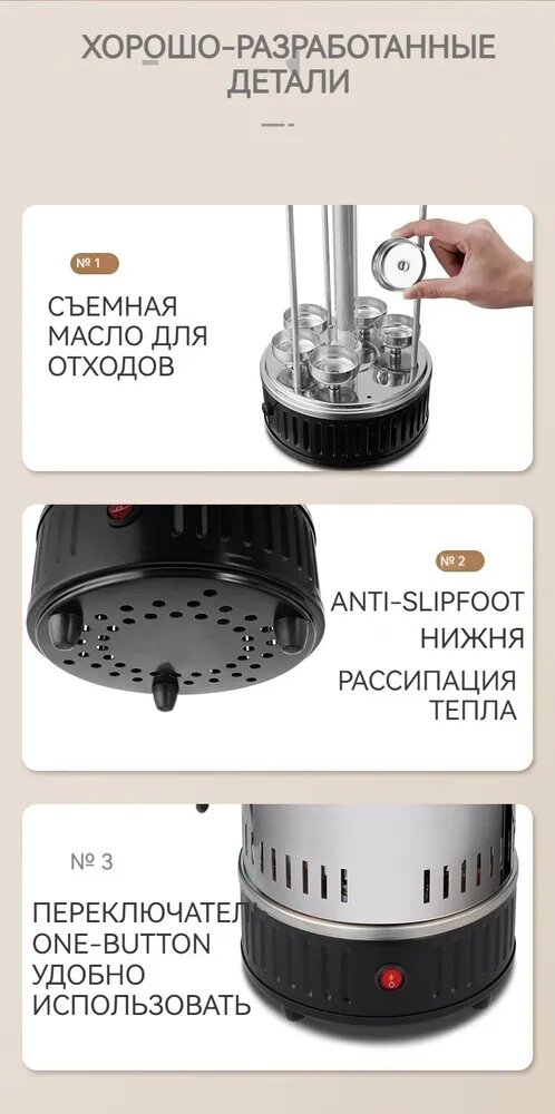Электрошашлычница для дома с антипригарным покрытием и вертелом — фото 1