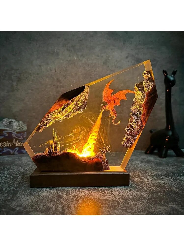 3D светильник Дракон из эпоксидной смолы, Ночник с USB и пультом ДУ