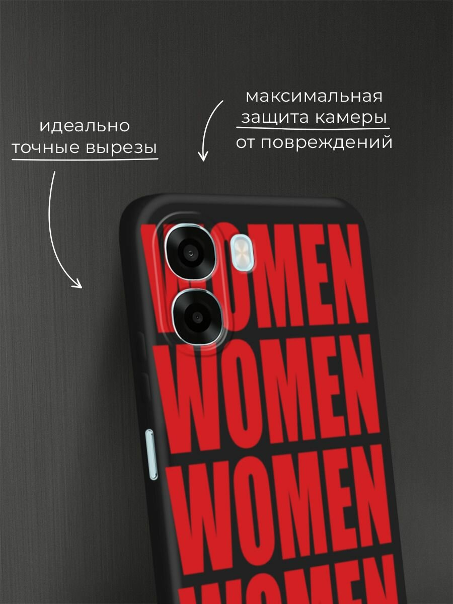 Черный матовый силиконовый чехол на Oppo A6x / Оппо A6x с принтом WOMEN — фото 1
