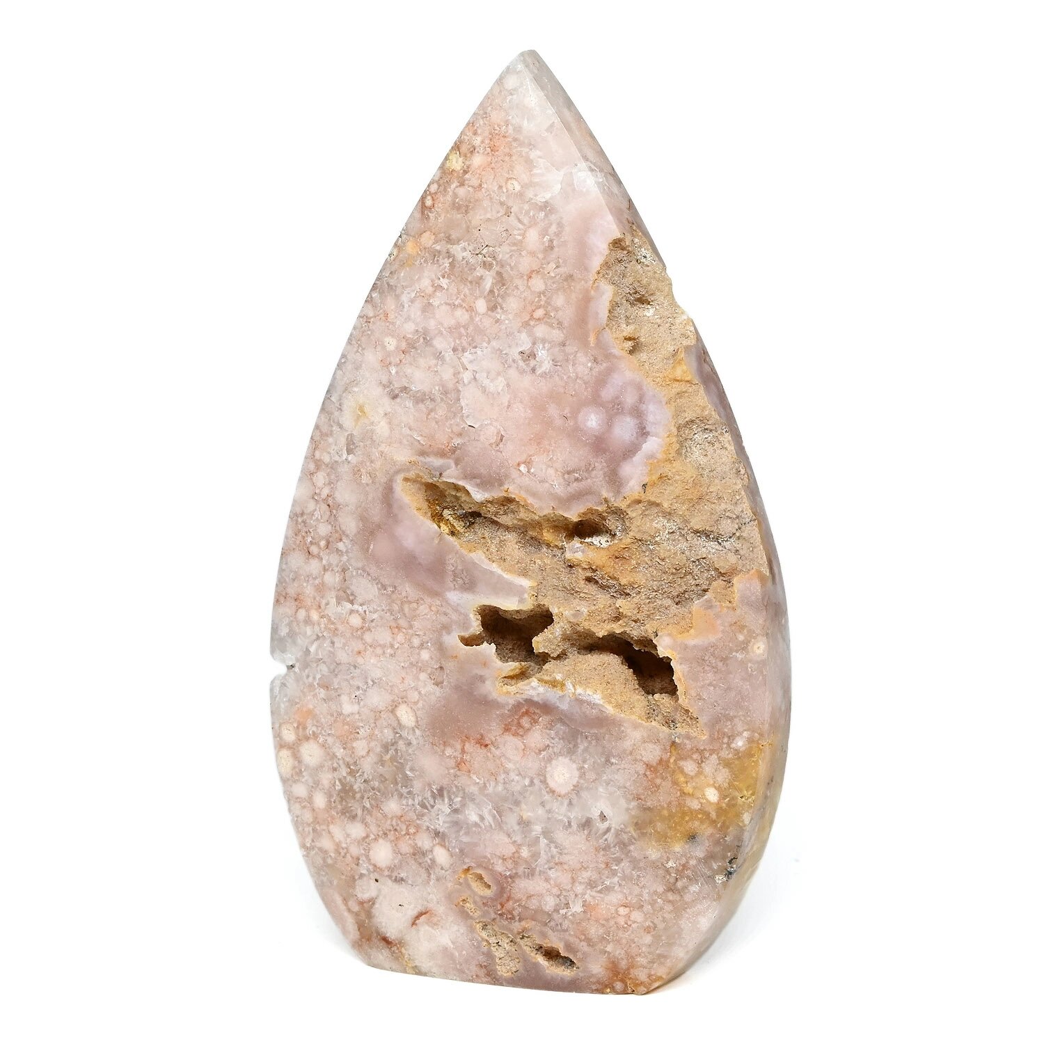 Кристалл "Свеча" коллекционная из агата розового с жеодой 64*21*116мм, 224г .