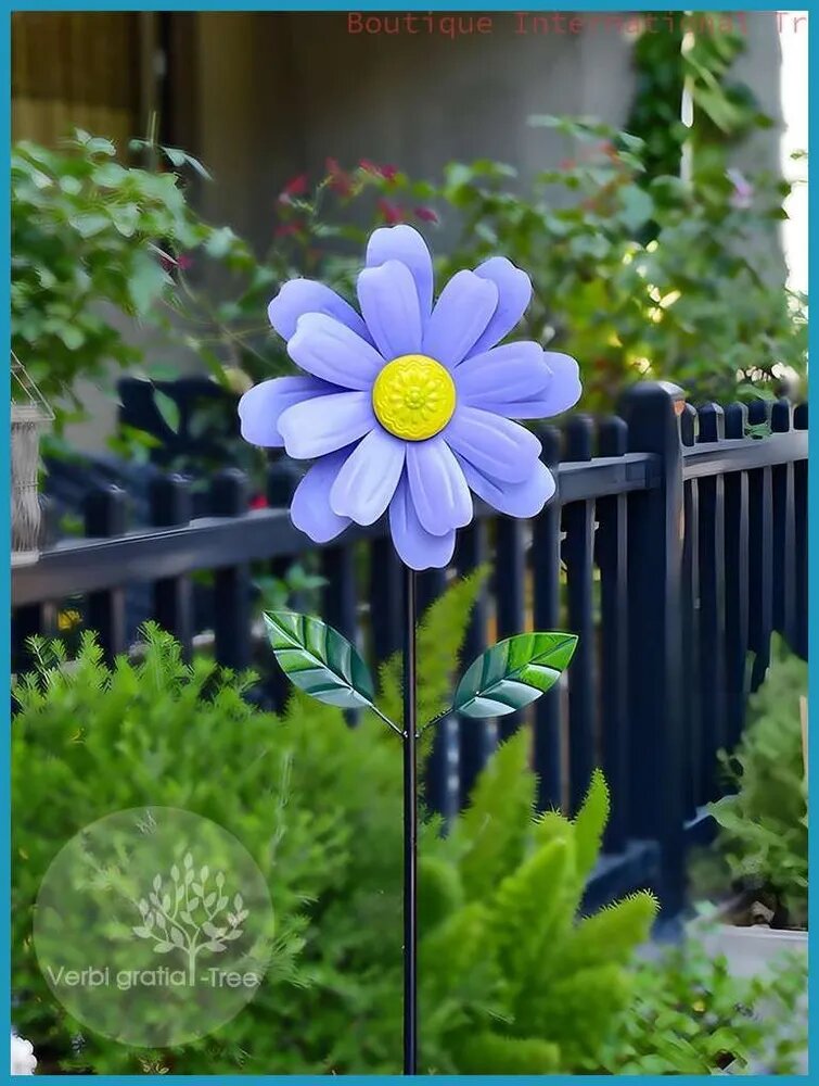Флюгер в виде синего металлического цветка на газон, 25x10x116 см, для сада