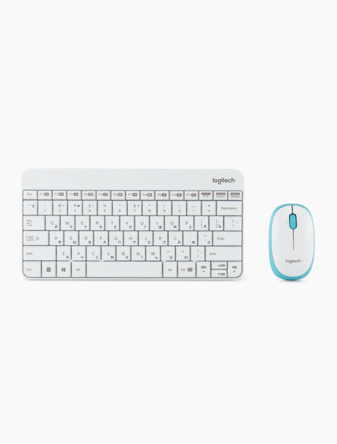 Комплект беспроводная клавиатура + мышь Logitech MK240, бело-голубой