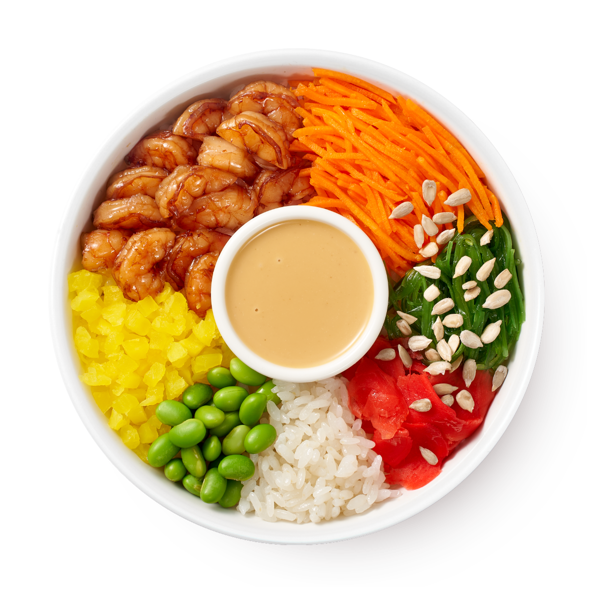 Боул Soul in the Bowl "Поке креветка терияки", запечённые креветки, чукка, морковь, дайкон