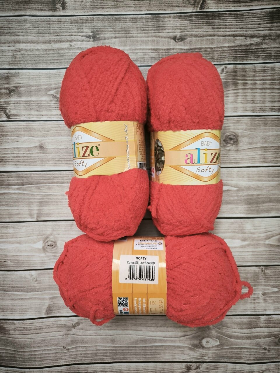 Пряжа Alize Softy, цвет 56 красный, набор 3 мотка, вес мотка 50 гр, длина нити 115 м / Ализе софти