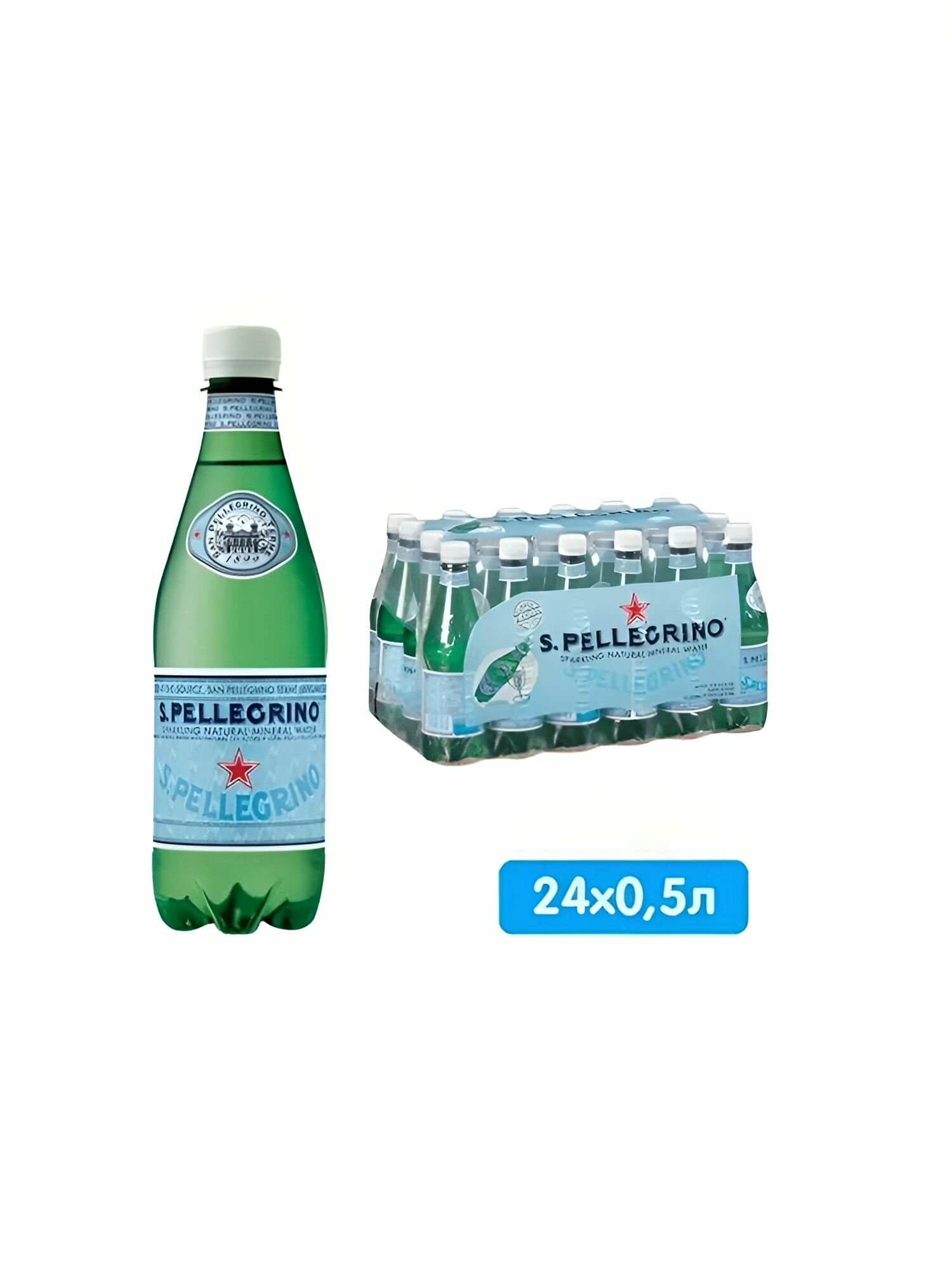 Вода минеральная San Pellegrino (Сан Пеллегрино), газированная, 0,5 л х 24 шт, ПЭТ