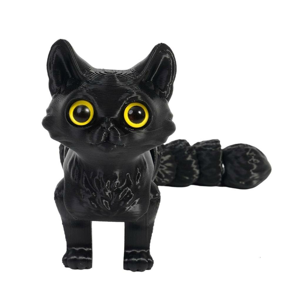 3D-печать: фигурка котёнка с подвижным хвостом, Черный
