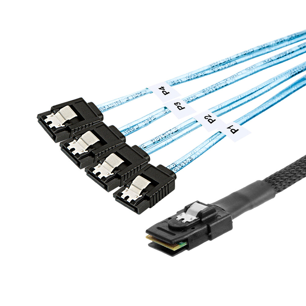 Кабель для жестких дисков Mini SAS SFF-8087 to 4 SATA серверный кабель данных с скоростью передачи 12Gbps пропускной способностью 22.5Gbit/s длина 0.5M