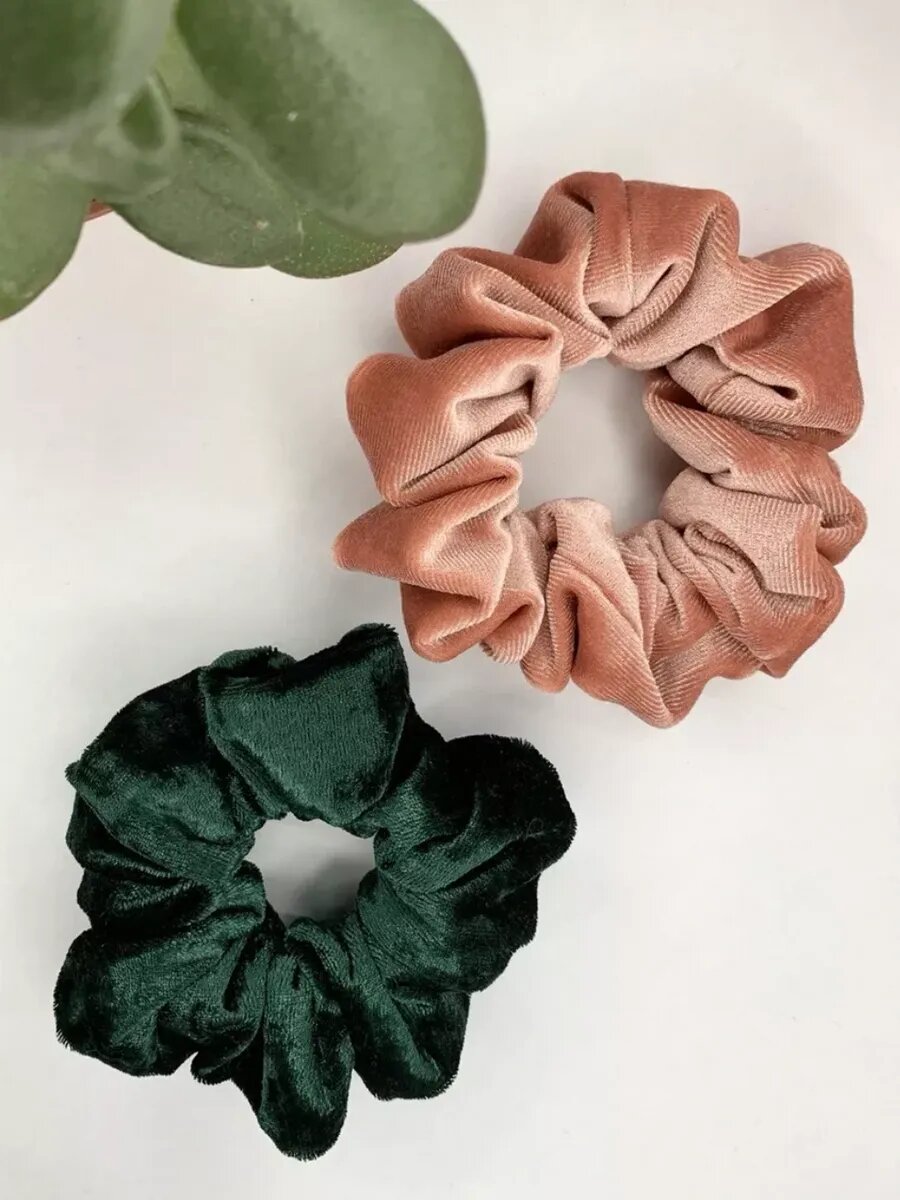 Резинки для волос бархатные 2шт. розовый, изумрудный, для любого типа волос