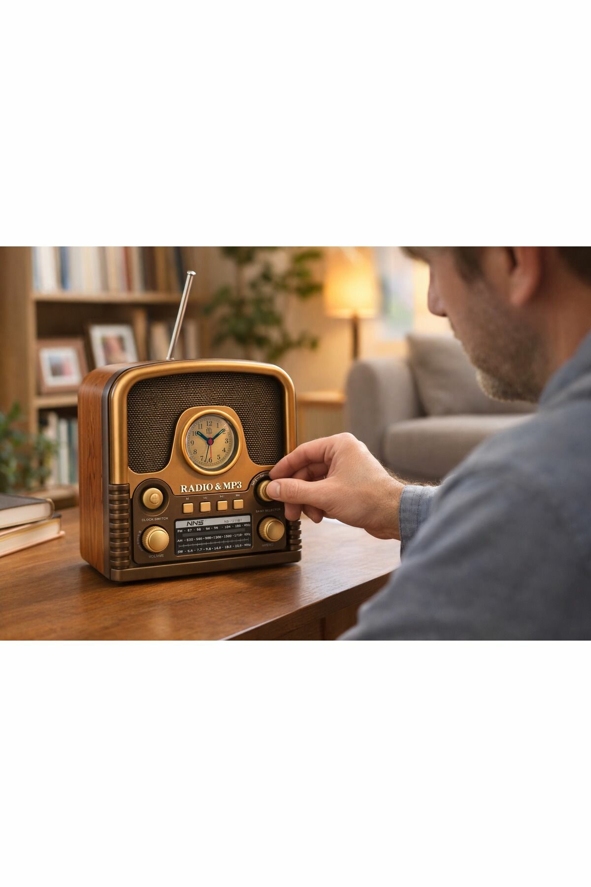 Ретро радио с часами, FM, USB, Bluetooth с аккумулятором