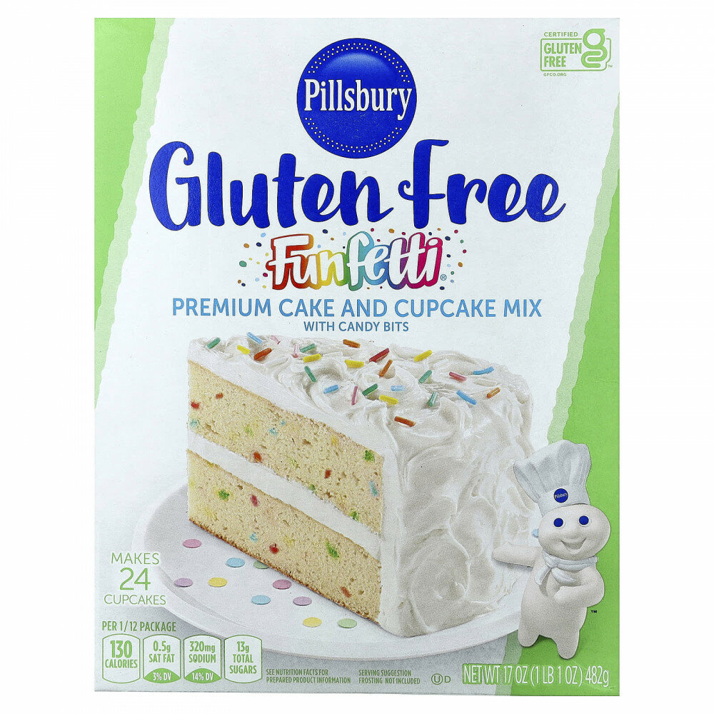 Pillsbury, Funfetta®, смесь для торта и пирожных премиального качества с конфетами, без глютена, 482 г (1 фунт 1 унция)