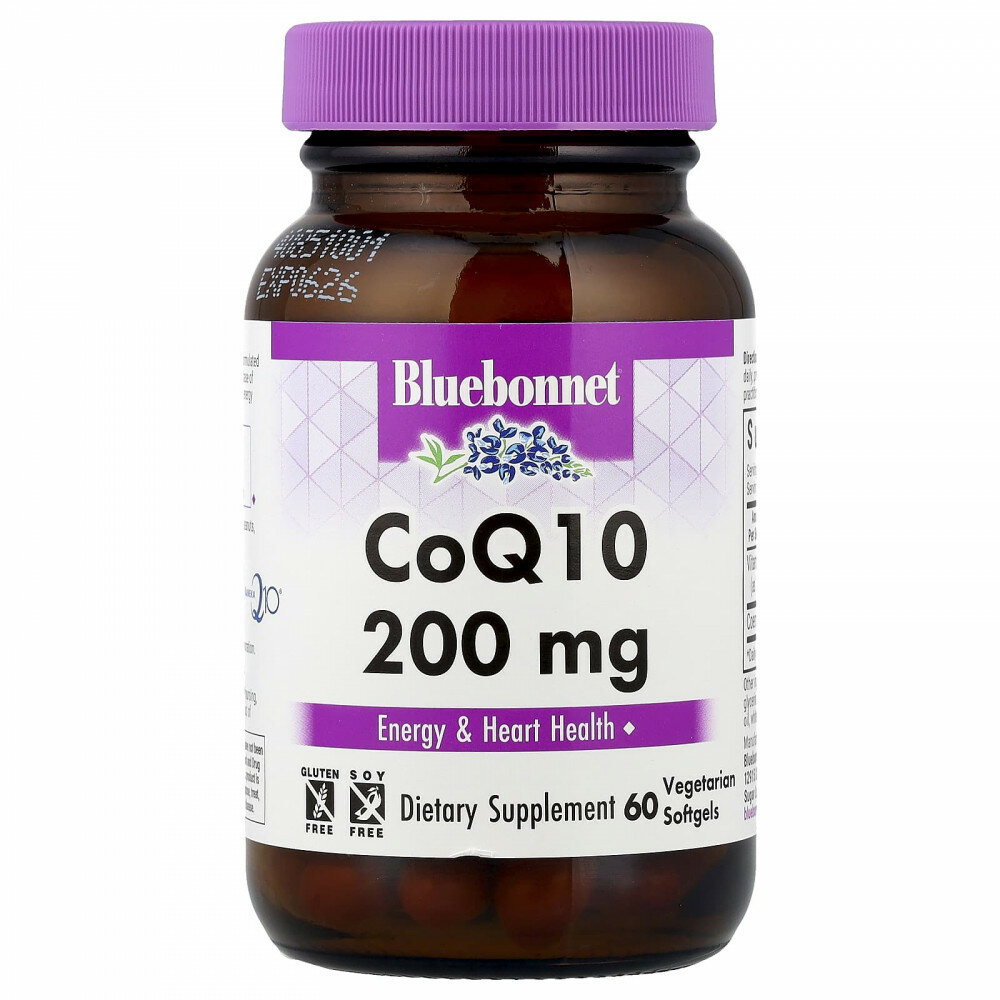 Bluebonnet Nutrition, CoQ10, 200 мг, 60 желатиновых капсул