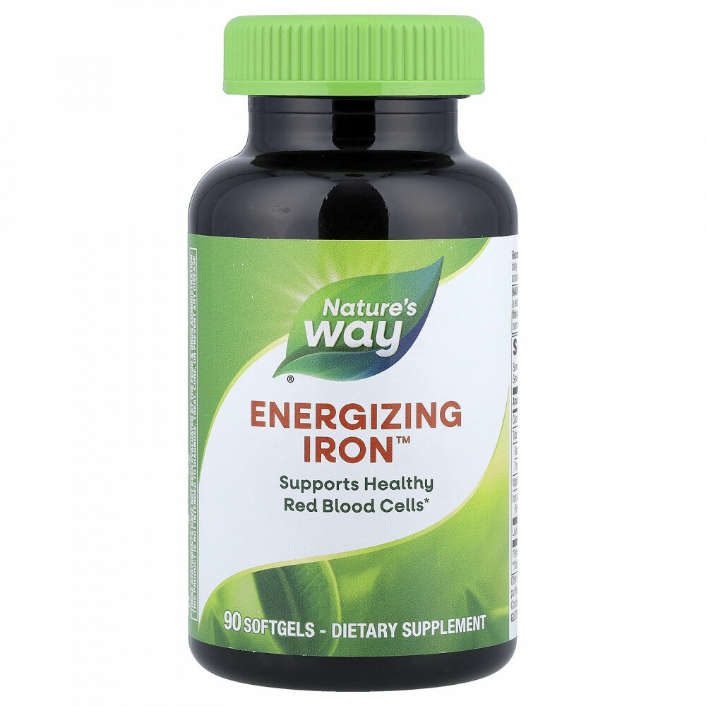 Nature's Way, Energizing Iron, формула с двойным железом, 90 мягких желатиновых капсул