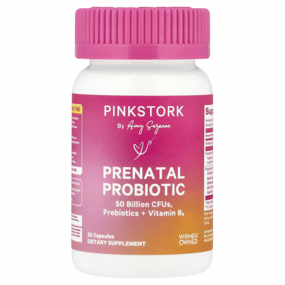 Pink Stork, Пренатальный пробиотик с витамином B6, 30 капсул