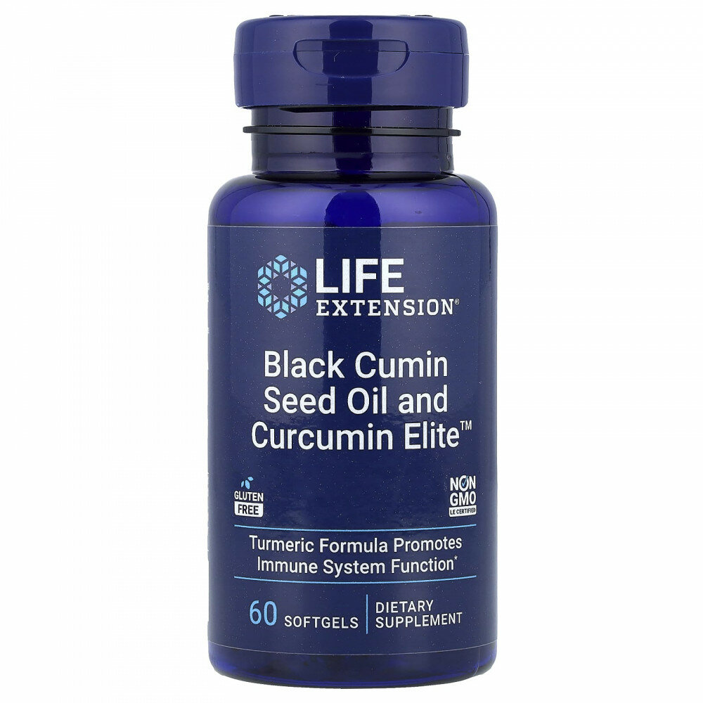 Life Extension, Масло семян черного тмина и Curcumin Elite ™, 60 мягких таблеток