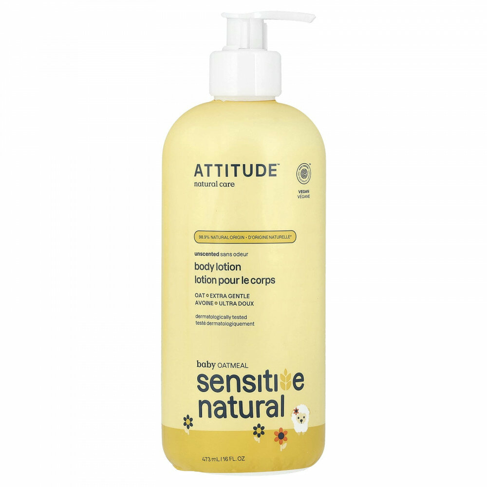 ATTITUDE, Baby Oatmeal Sensitive, натуральный лосьон для тела, без запаха, 473 мл (16 жидк. Унций)