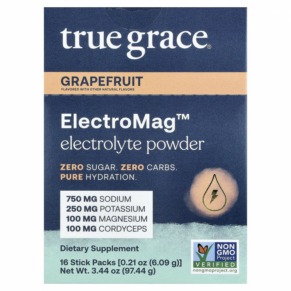 True Grace, ElectroMag™, электролитный порошок, со вкусом грейпфрута, 16 упаковок в стике по 6,09 г (0,21 унции)