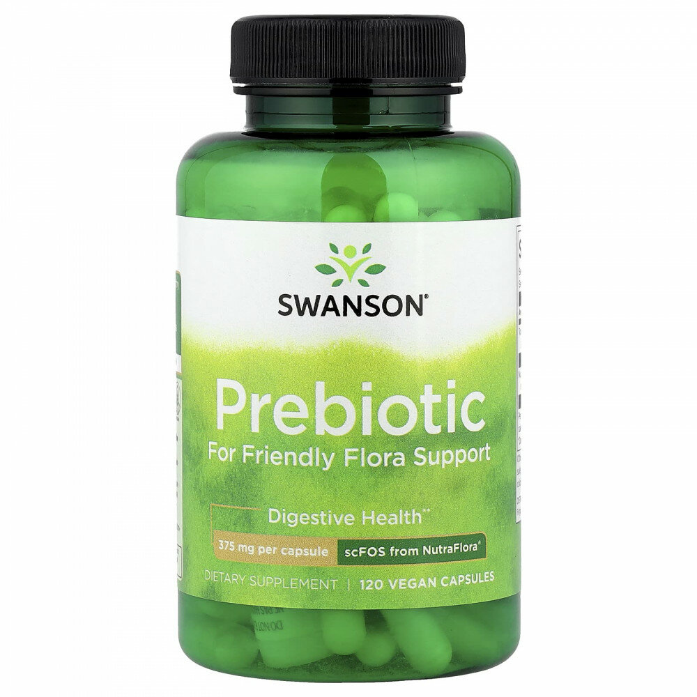 Swanson, Пребиотик для поддержки дружественной флоры, 120 веганских капсул (375 мг на капсулу)