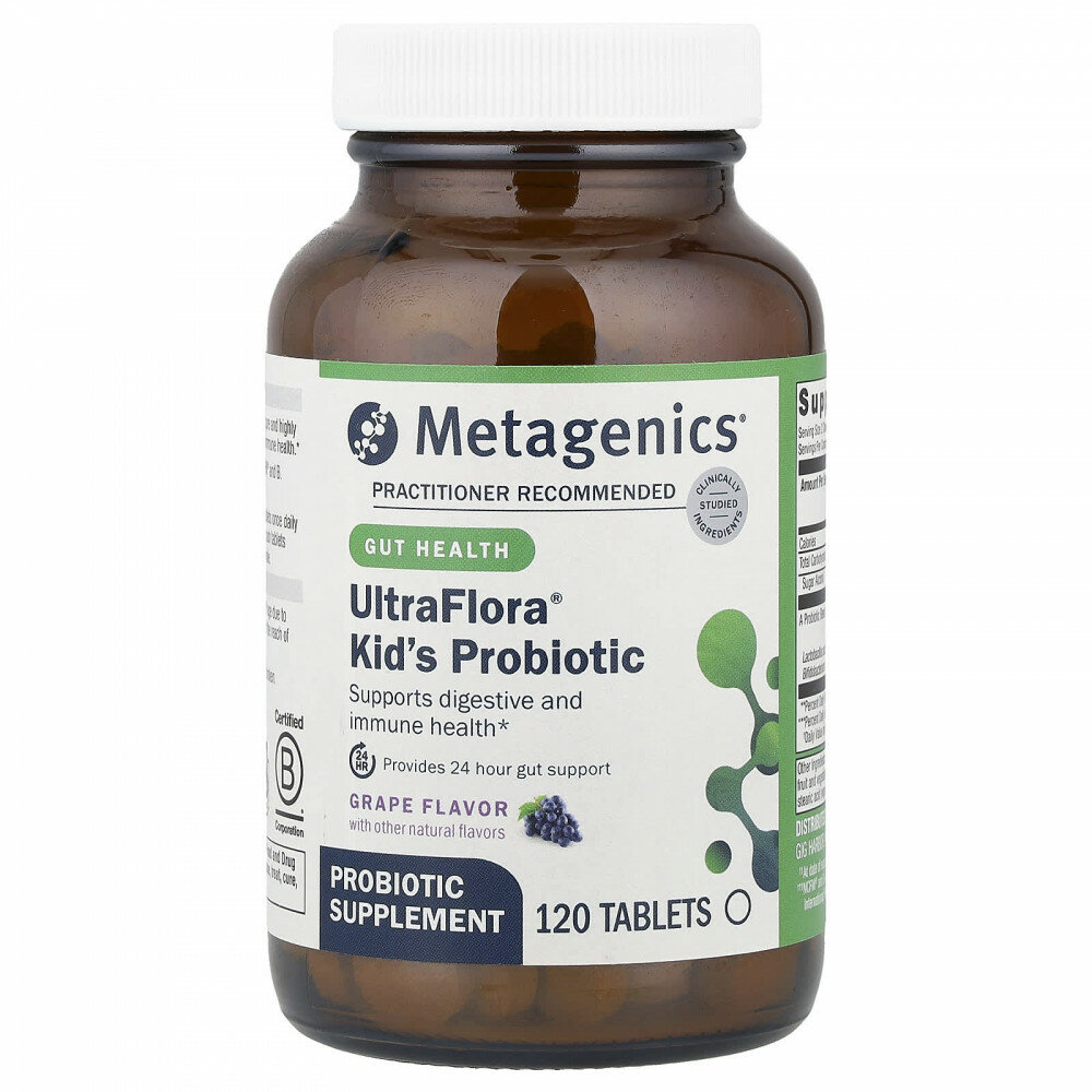 Metagenics, Детский пробиотик UltraFlora®, виноград, 120 таблеток