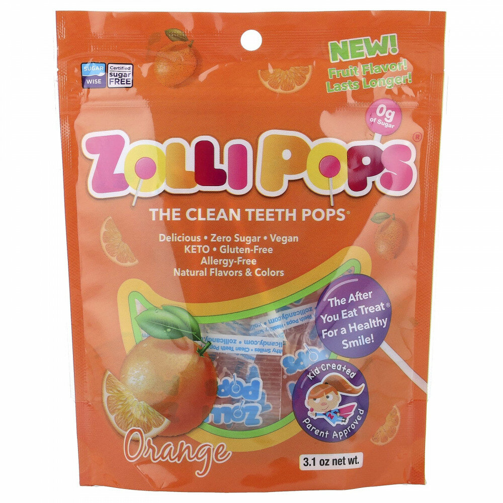 Zollipops, The Clean Teeth Pops®, апельсин, 100 г (3,1 унции)