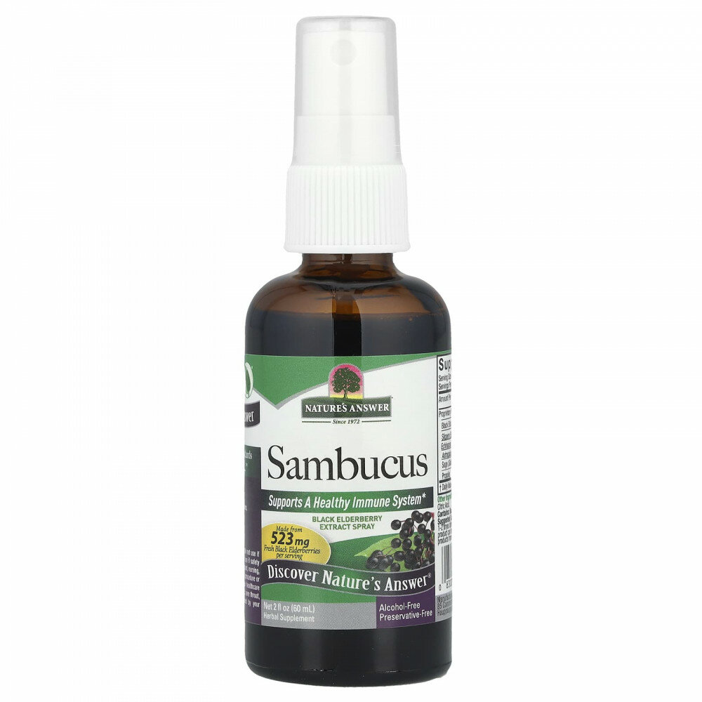Nature's Answer, Sambucus, спрей с экстрактом черной бузины, без спирта, 60 мл (2 жидк. унции)