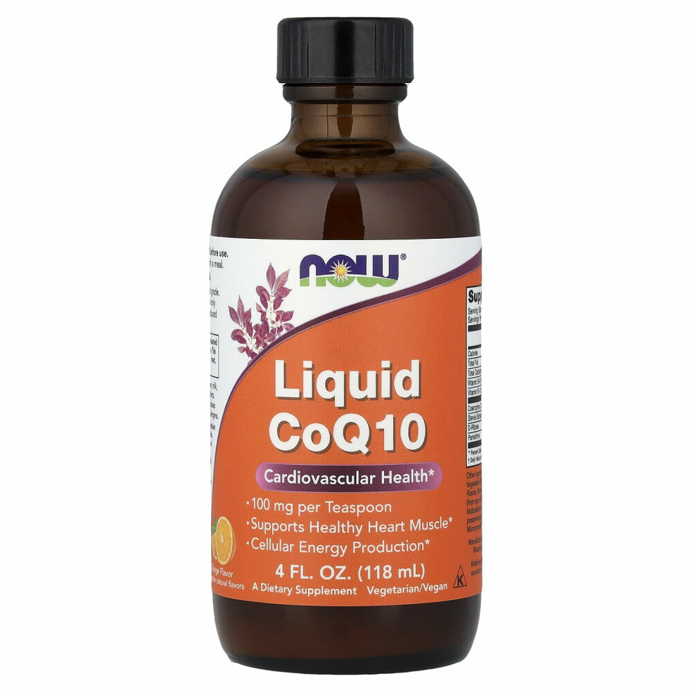 NOW Foods, жидкий коэнзим Q10, со вкусом апельсина, 118 мл (4 жидк. унции)