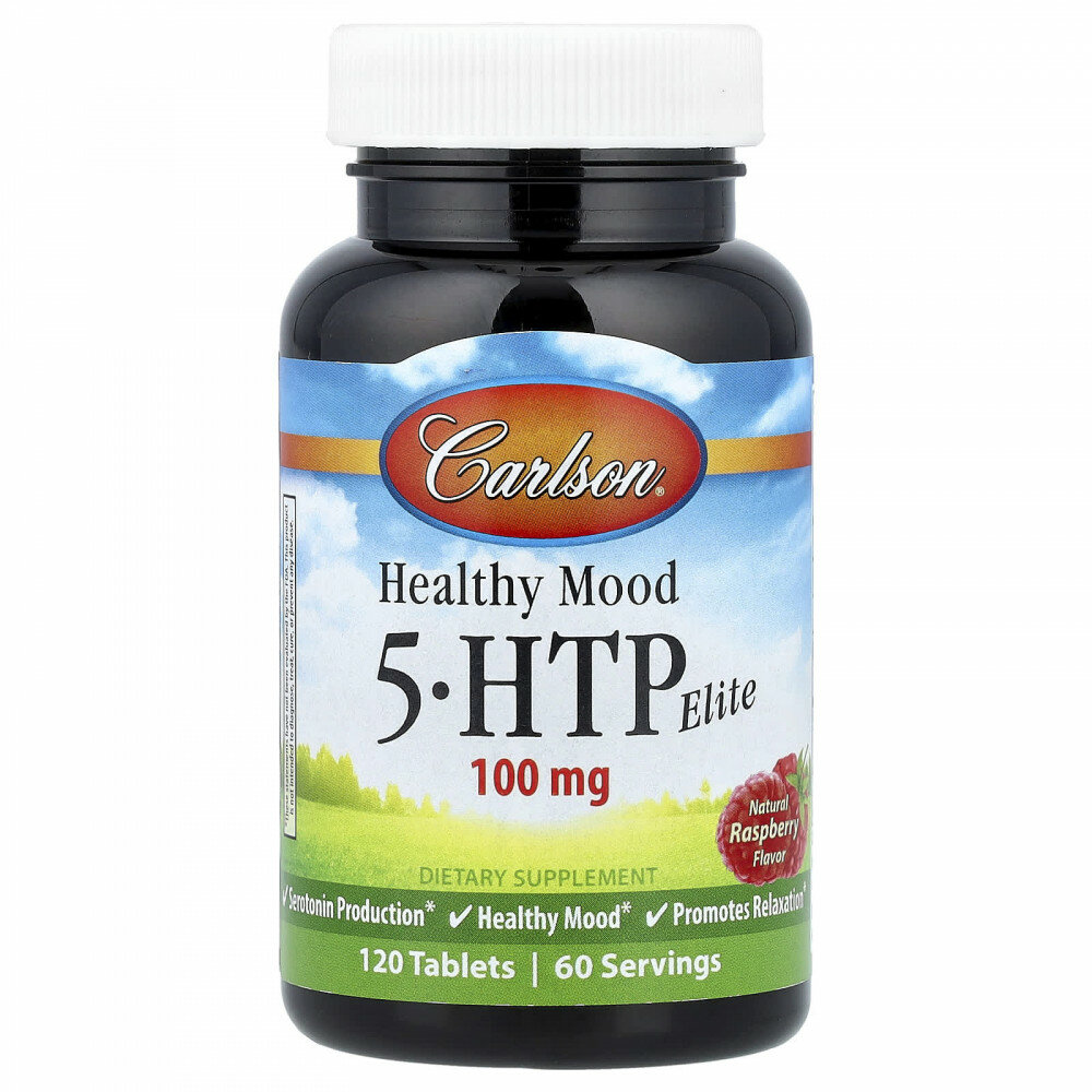 Carlson, Healthy Mood, 5-HTP Elite, натуральная малина, 100 мг, 120 таблеток (50 мг в 1 таблетке)