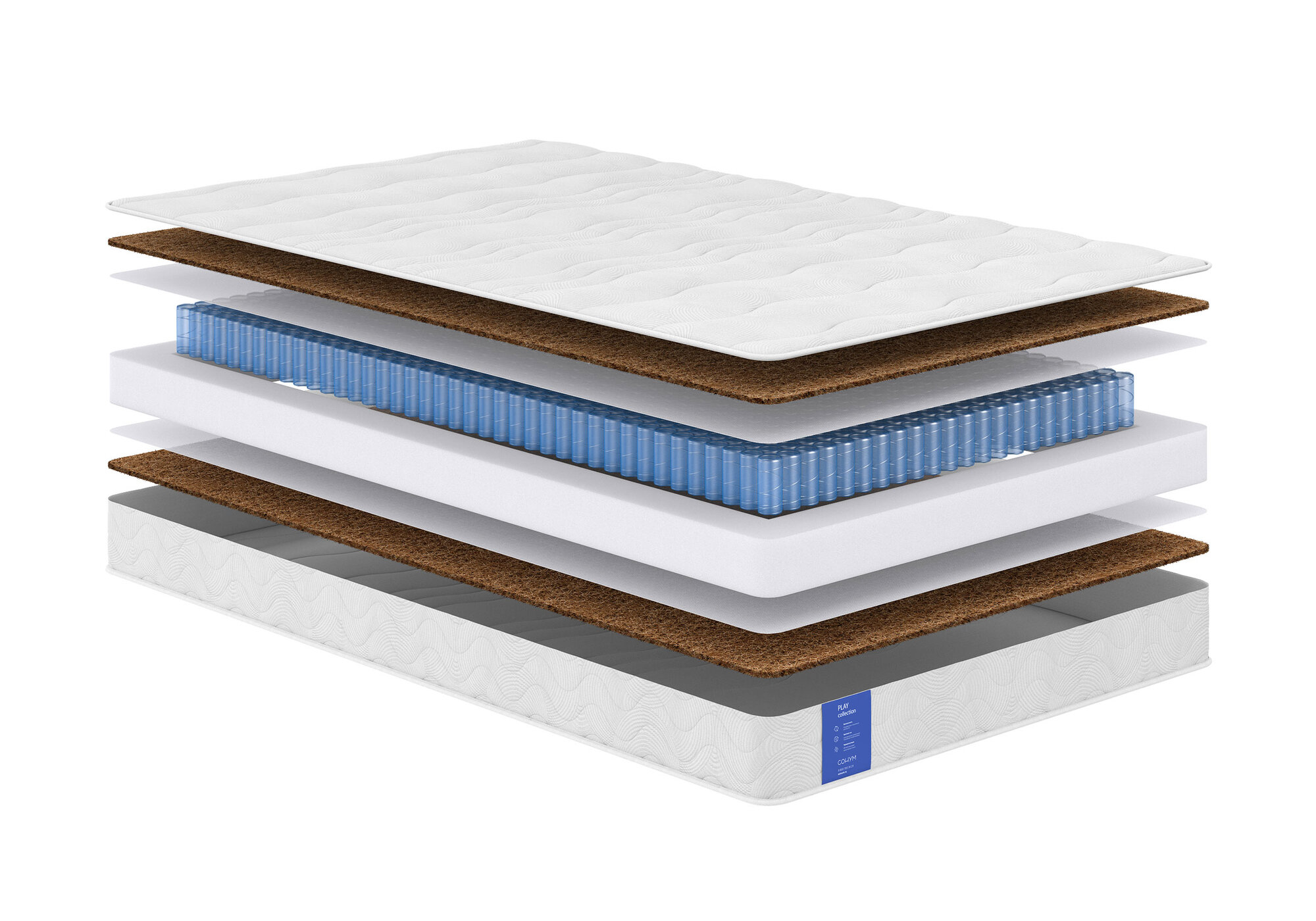 Матрас Сонум Play Hard 80х180 высота 13 см анатомический жесткий кокосовый Независимые пружины