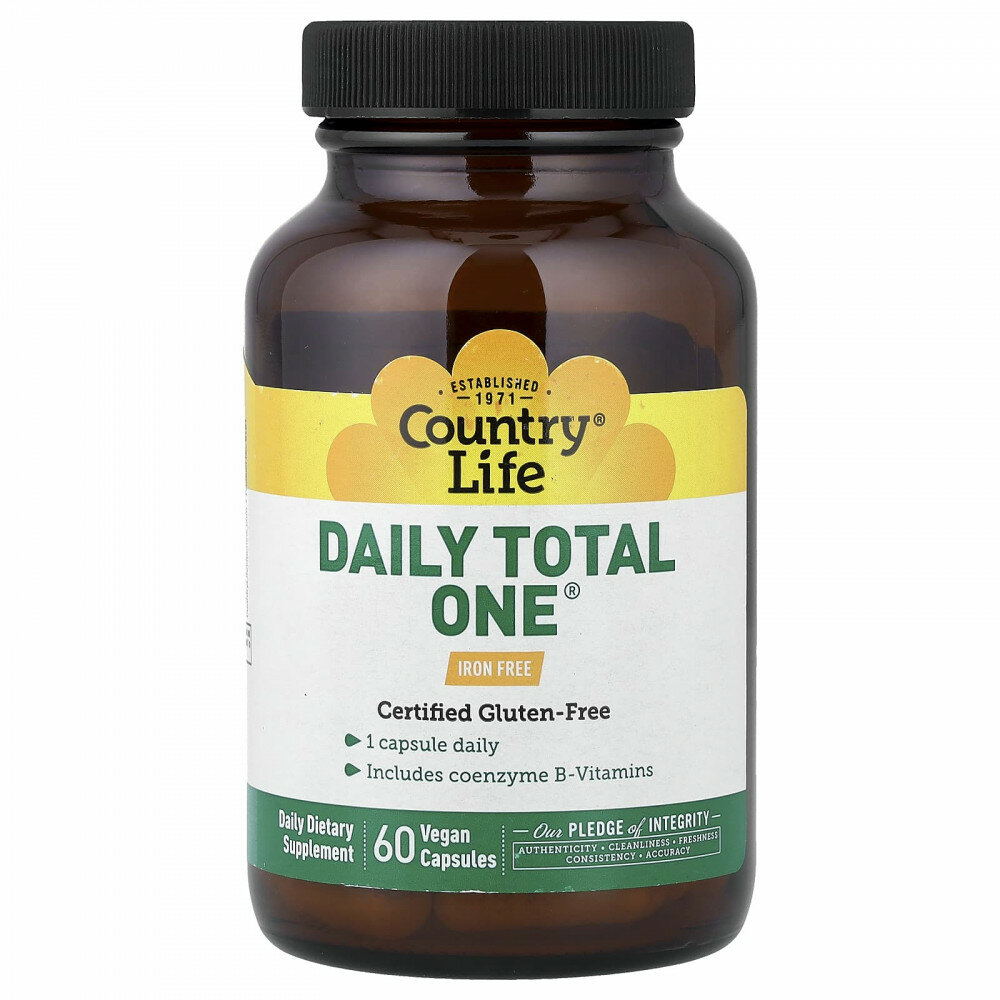 Country Life, Daily Total One®, без железа, 60 веганских капсул