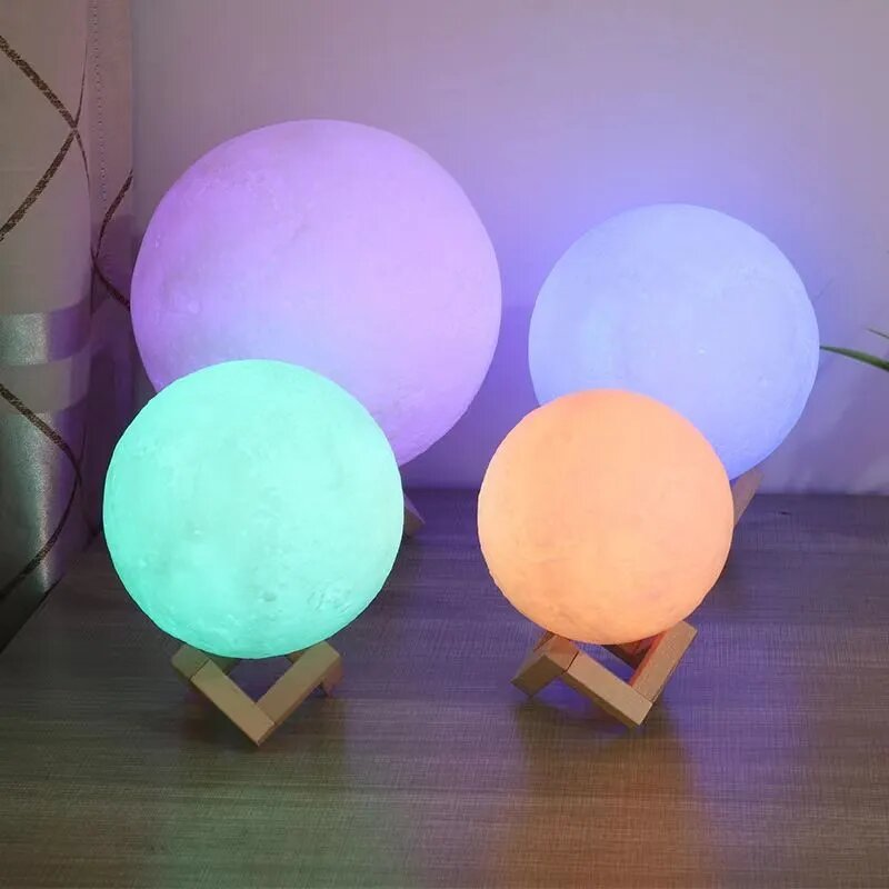 Лунная лампа 3D Moon Light, настольная лампа в стиле минимализм, пластиковый корпус, белый цвет, размер 15 см — фото 1