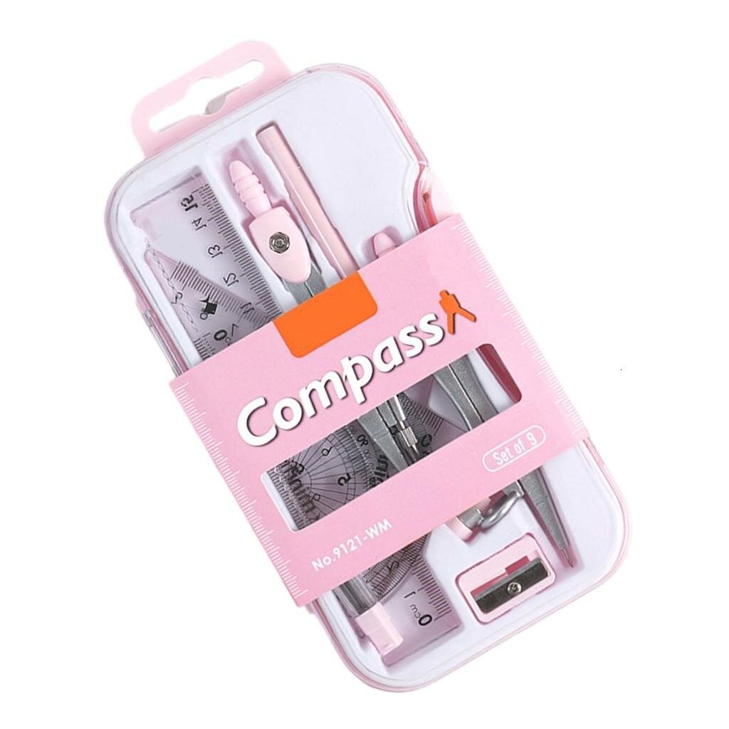 Набор чертёжных инструментов: циркуль и линейка, Розовый