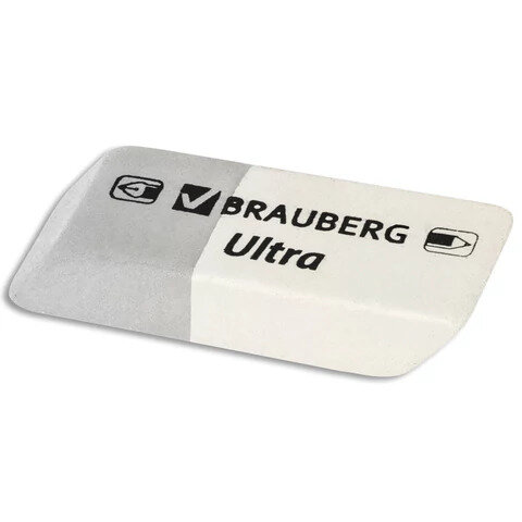 Ластик BRAUBERG "Ultra", 41х14х8 мм, серо-белый, натуральный каучук, 2 штуки